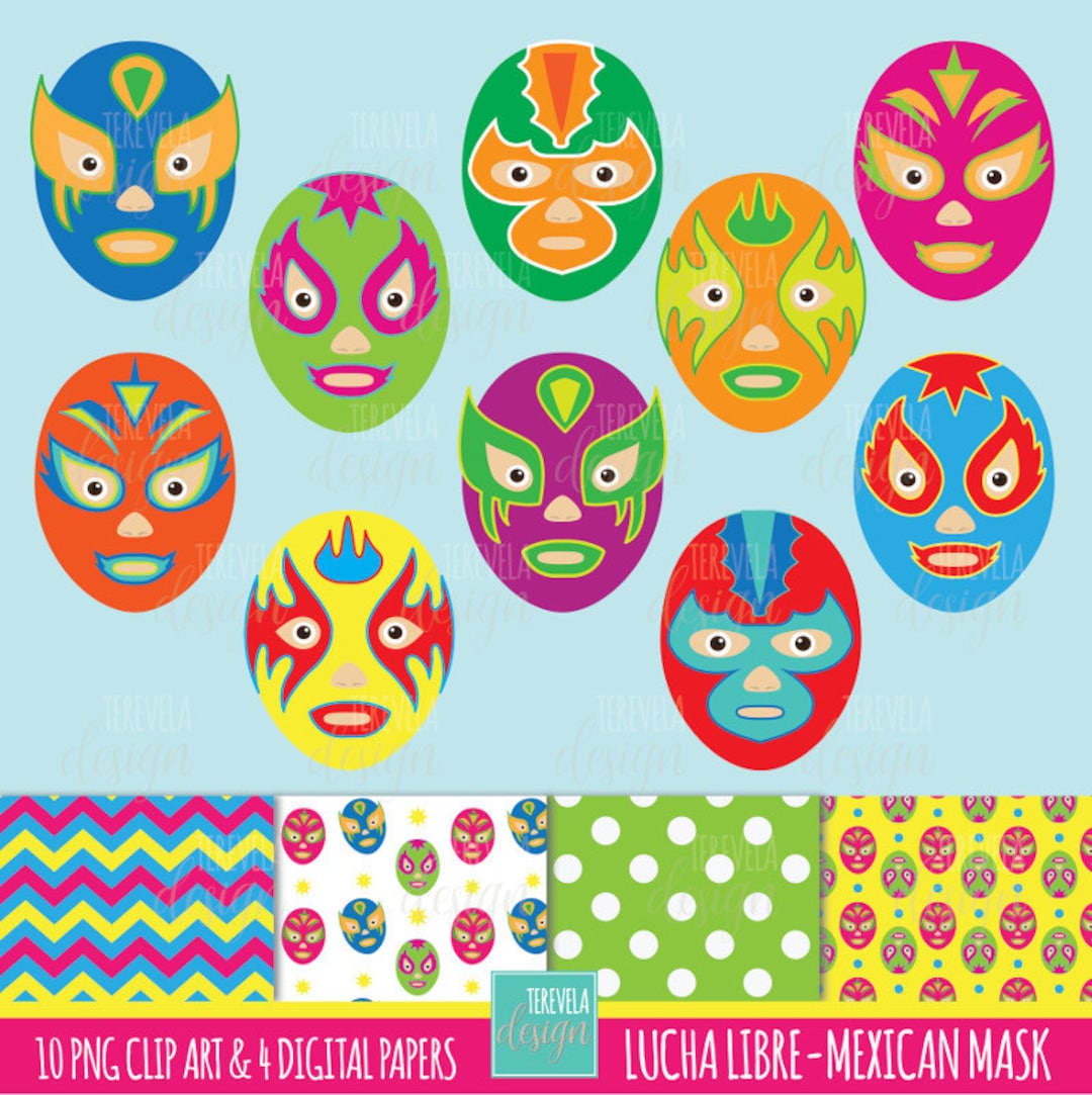 Lucha Libre Clipart, Mexican Mask Clipart, Commercial Use, Wrestling ...