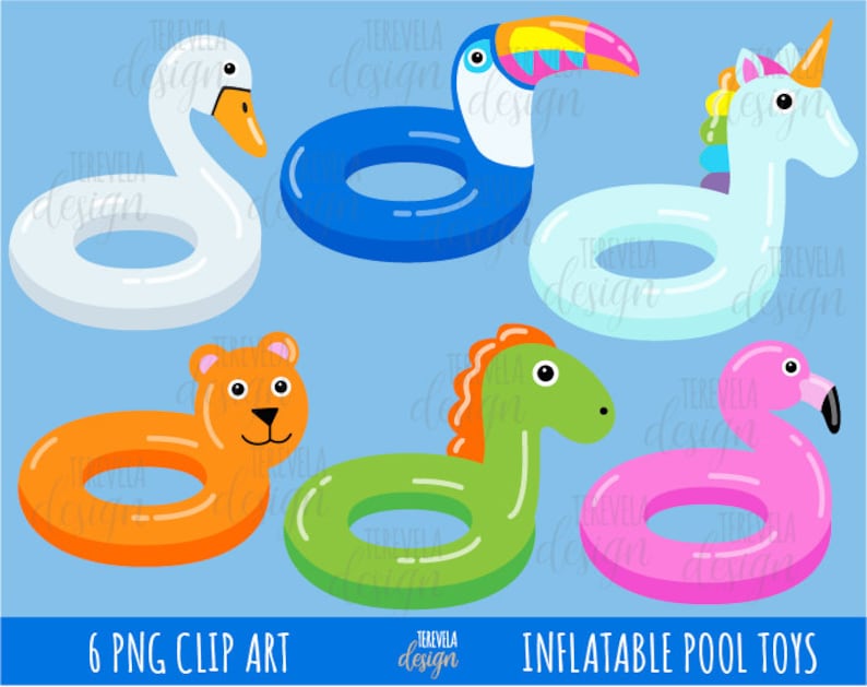INFLATABLE Pool Toys Clipart, POOL PARTY Clipart, Summer Clipart ...