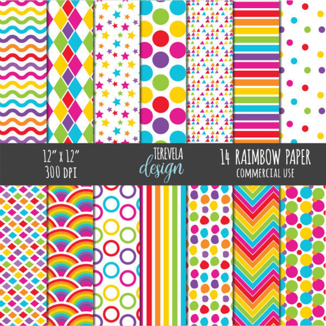 RAINBOW Digital Paper, Commercial Use, Paper Pack, Web Design, Rainbow ...