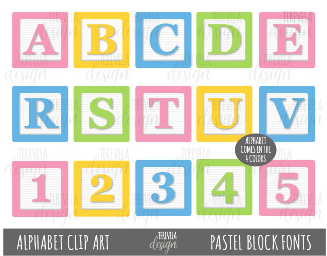 PASTEL BLOCKS FONTS Clipart, Alphabet Clip Art, Kids Blocks Clip Art ...