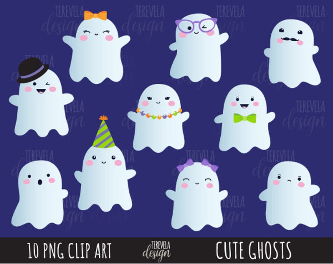 GHOST CLIPART, Halloween Clipart, Commercial Use, Kawaii Ghosts Clipart ...