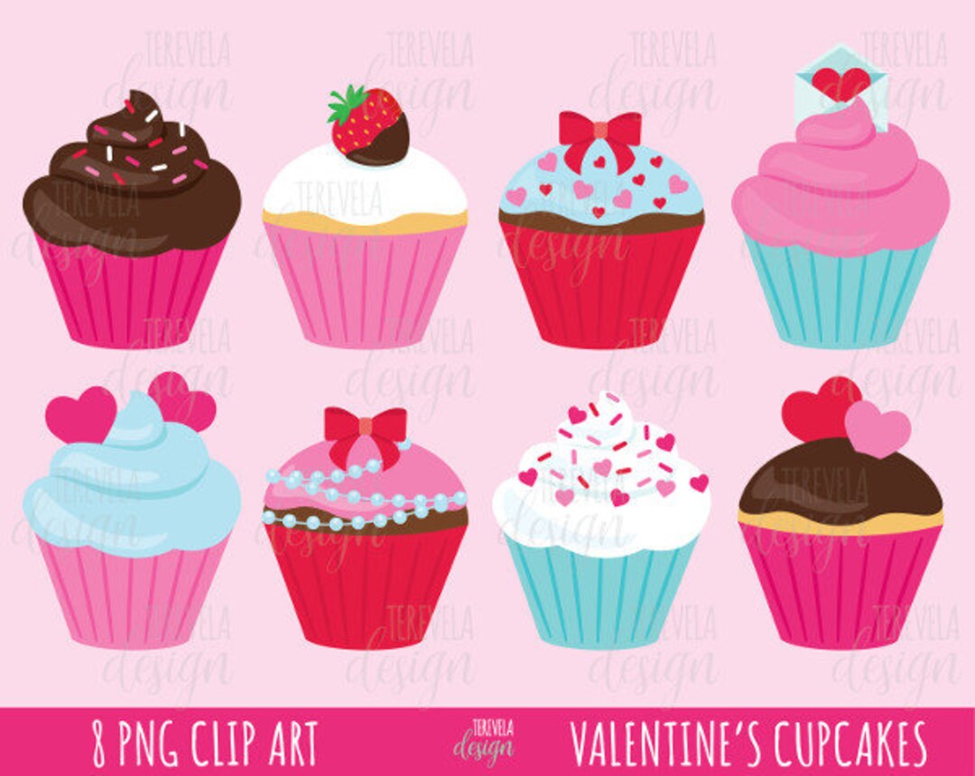 Valentine's Cupcakes Clipart, Valentine's Clipart, Commercial Use ...