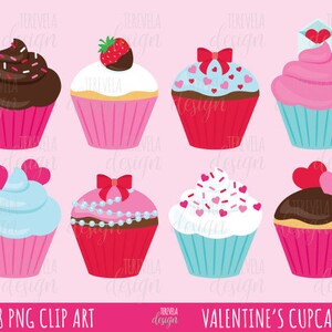 Valentine's Cupcakes Clipart, Valentine's Clipart, Commercial Use ...
