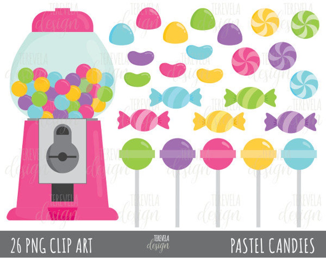 CANDY Clipart, Bubble Gum Clipart, Pink Candies Clipart, Commercial Use ...