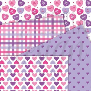 Purple and Pink VALENTINE'S Paper, CANDY HEART Paper, Valentines Paper ...
