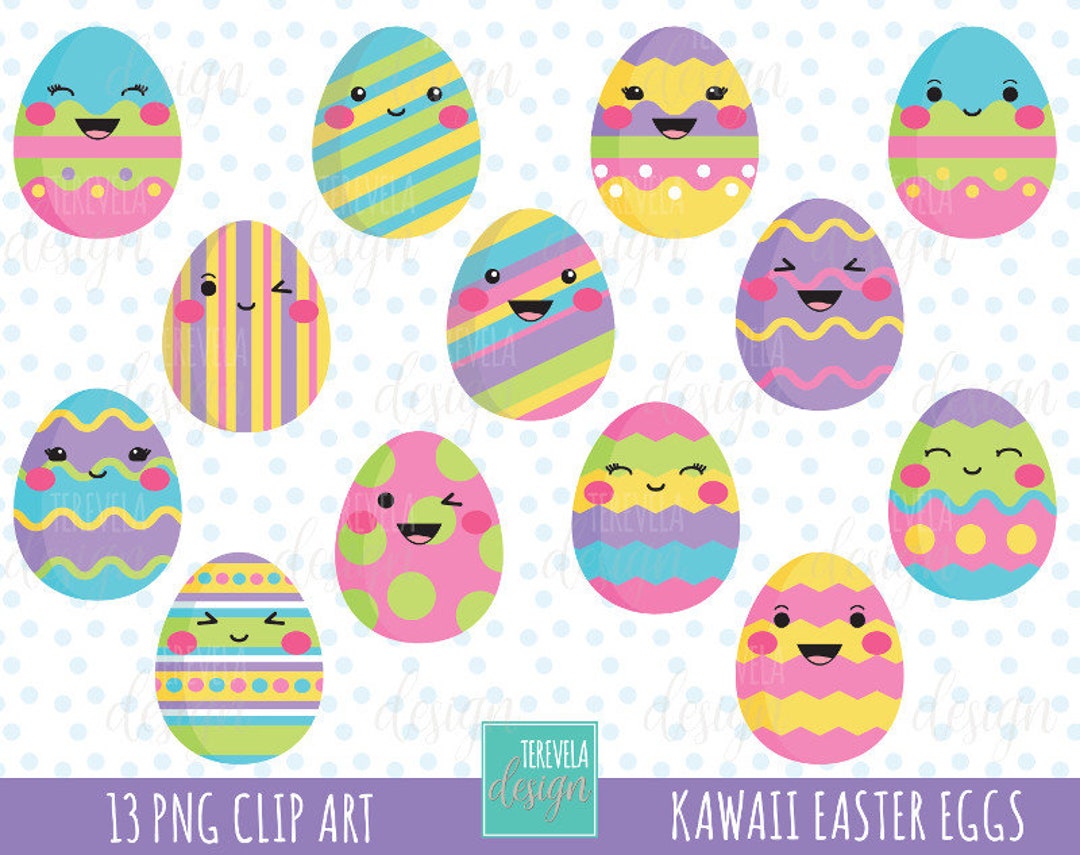 EASTER Clipart, Easter Eggs Clipart, Kawaii Easter Eggs, Commercial Use ...