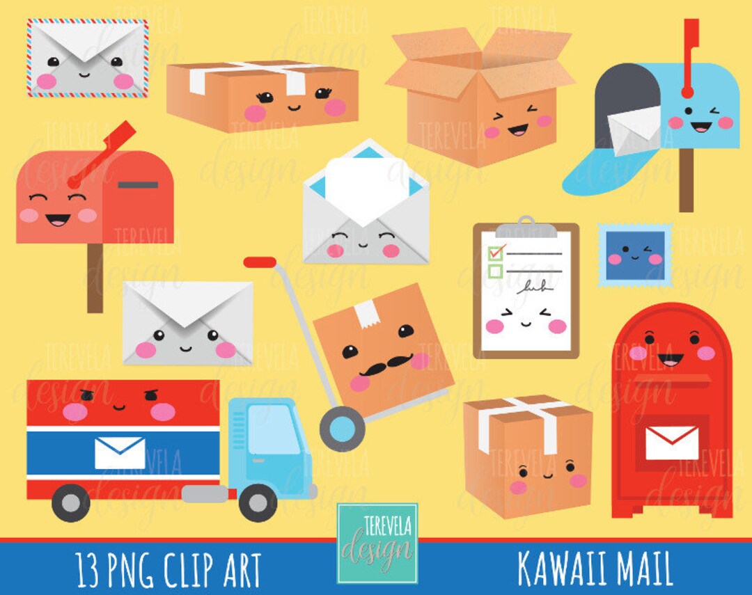 MAIL Clipart, Post Office Clipart, Kawaii Clipart, Happy Mail, Delivery ...