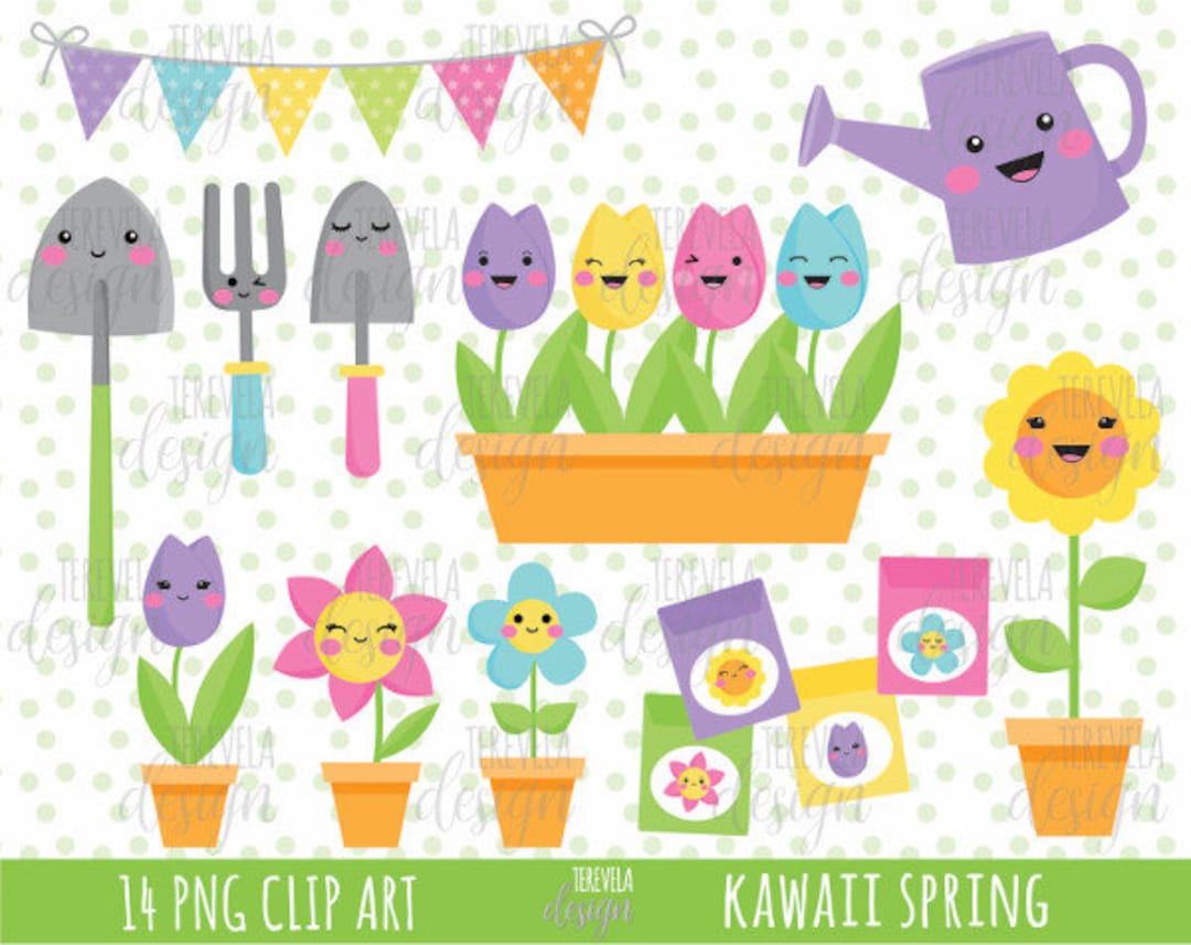 SPRING Clipart, Kawaii Clipart, Flowers Clipart, Garden Clipart ...