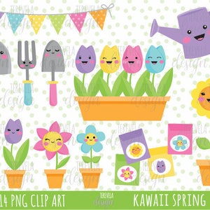 SPRING Clipart, Kawaii Clipart, Flowers Clipart, Garden Clipart ...