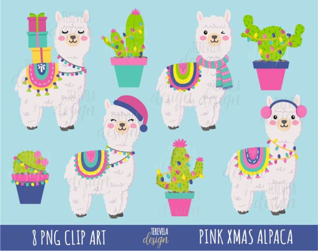 CHRISTMAS LLAMA Clipart, Commercial Use, Christmas, Llama, Alpaca ...