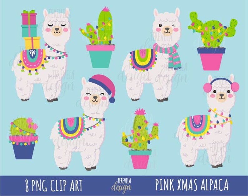 CHRISTMAS LLAMA Clipart Commercial Use Christmas Llama | Etsy