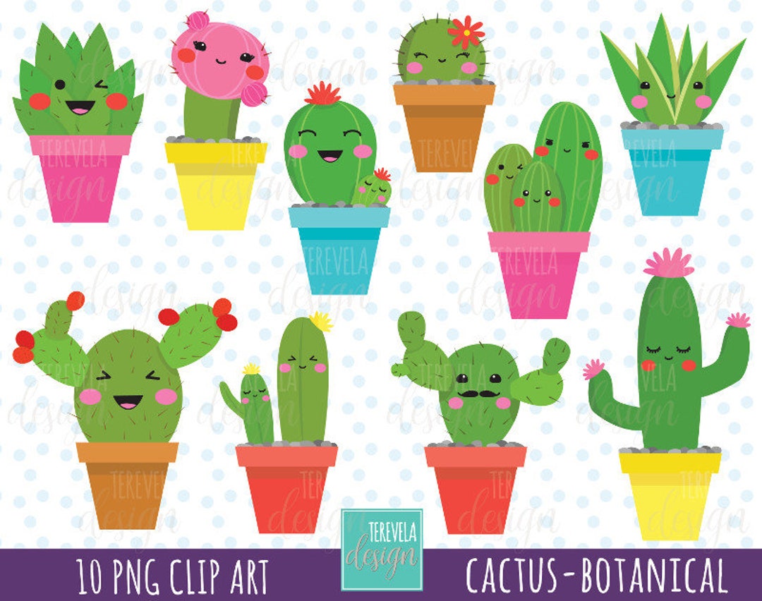 CACTUS Clipart, Kawaii Clipart, Botanical Clipart, Cactus Kawaii ...