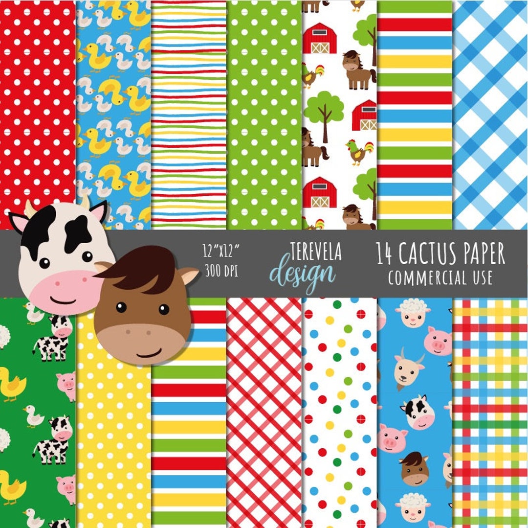 FARM Paper, FARM ANIMALS Paper, Commercial Use, Animals Paper Pack ...