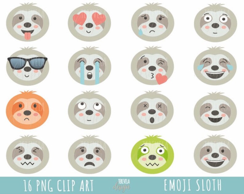 Emoji Sloth Clipart Sloth Emoticons Clipart Commercial Use - Etsy