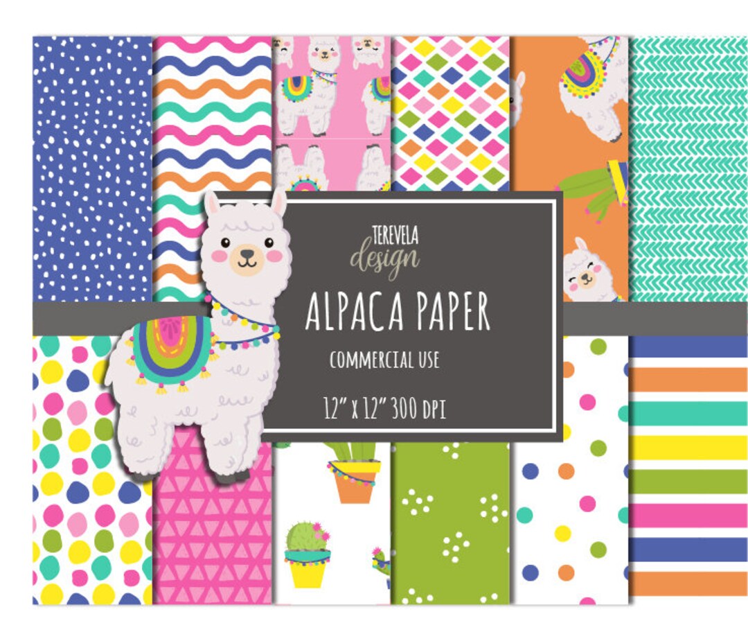 LLAMA Paper Set, Commercial Use, Paper Pack, Digital Background ...