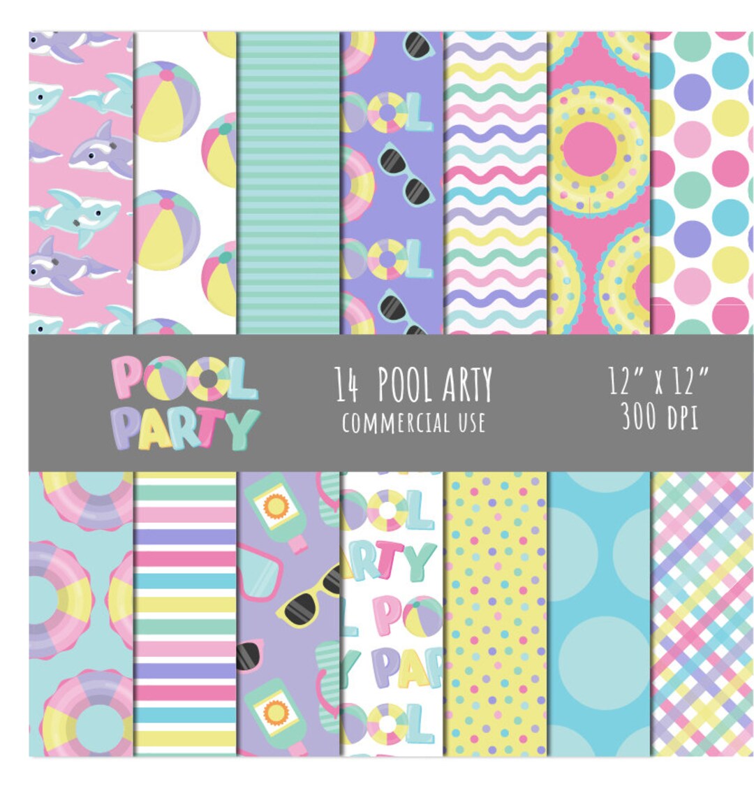 Pastel Colors Pool Party Paper, Orca Float, Commercial Use, SUMMER ...