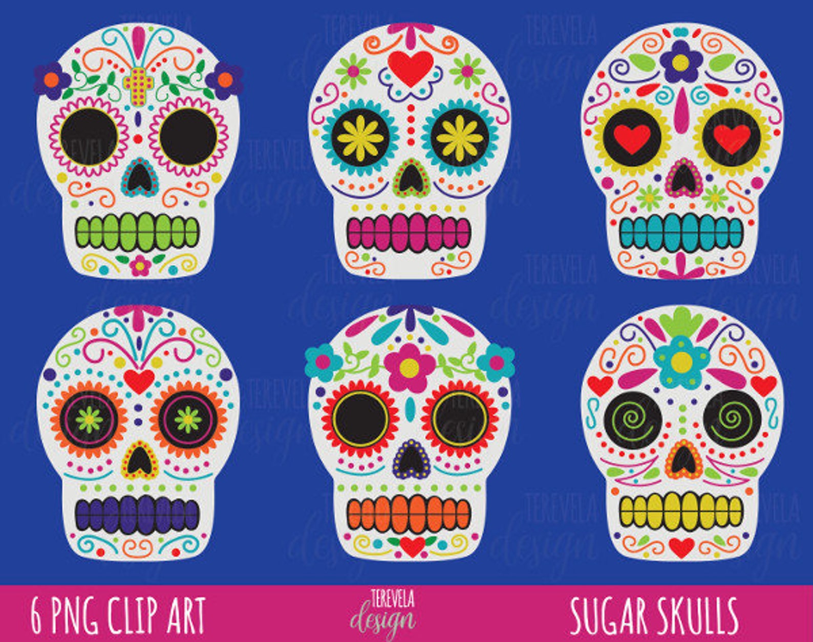 SKULL Clipart, HALLOWEEN Clipart, Day of Death Clipart, Dia De Muertos ...