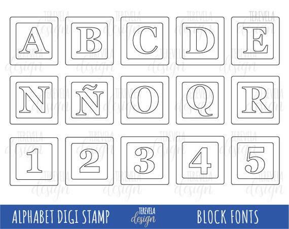 BLOCKS FONTS Digi Stamps Alphabet Digital Stamp Kids Blocks | Etsy