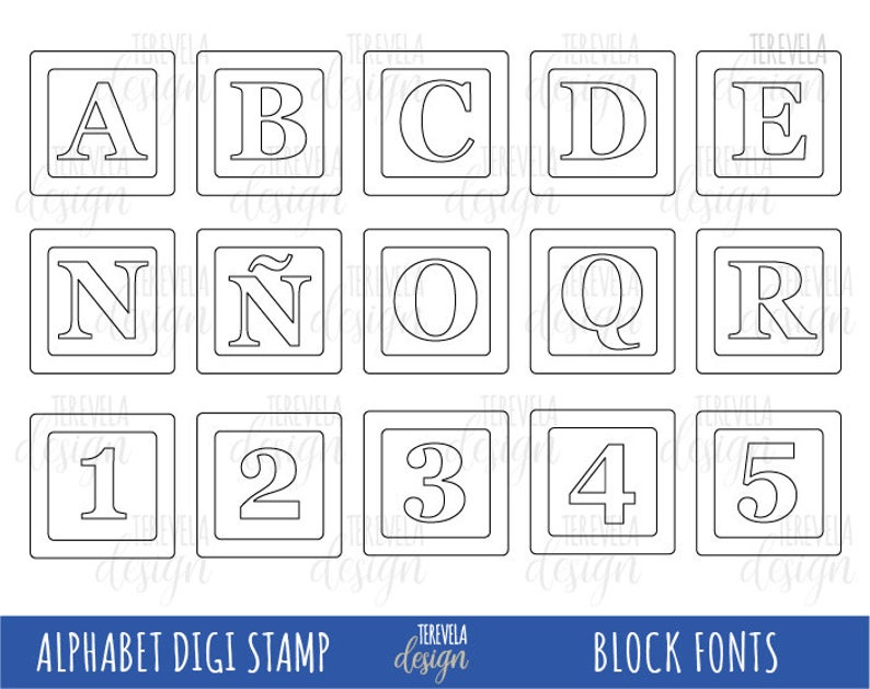 BLOCKS FONTS Digi Stamps Alphabet Digital Stamp Kids Blocks | Etsy