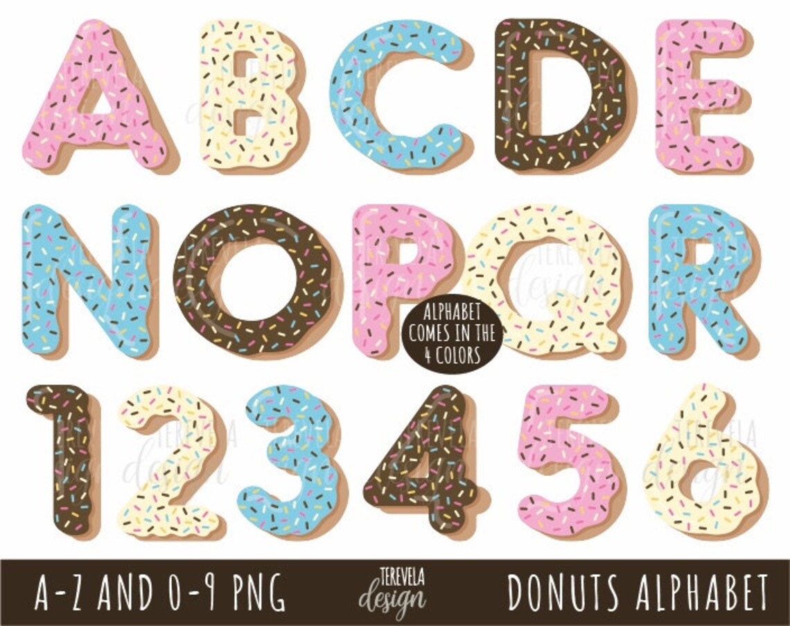 DONUTS FONTS Clipart donuts Clip Art birthday alphabet cake | Etsy