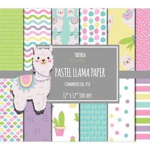 LLAMA Paper Set, Commercial Use, Paper Pack, Pastel Colors, Digital ...
