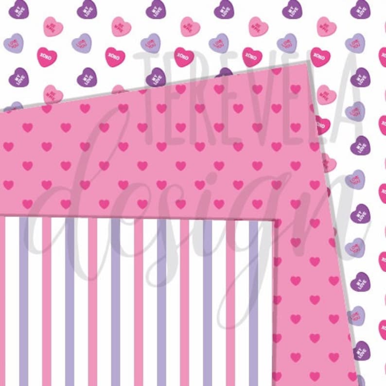 Purple and Pink VALENTINE'S Paper, CANDY HEART Paper, Valentines Paper ...