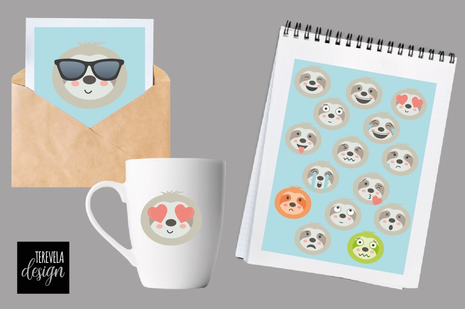 Emoji Sloth Clipart Sloth Emoticons Clipart Commercial Use | Etsy