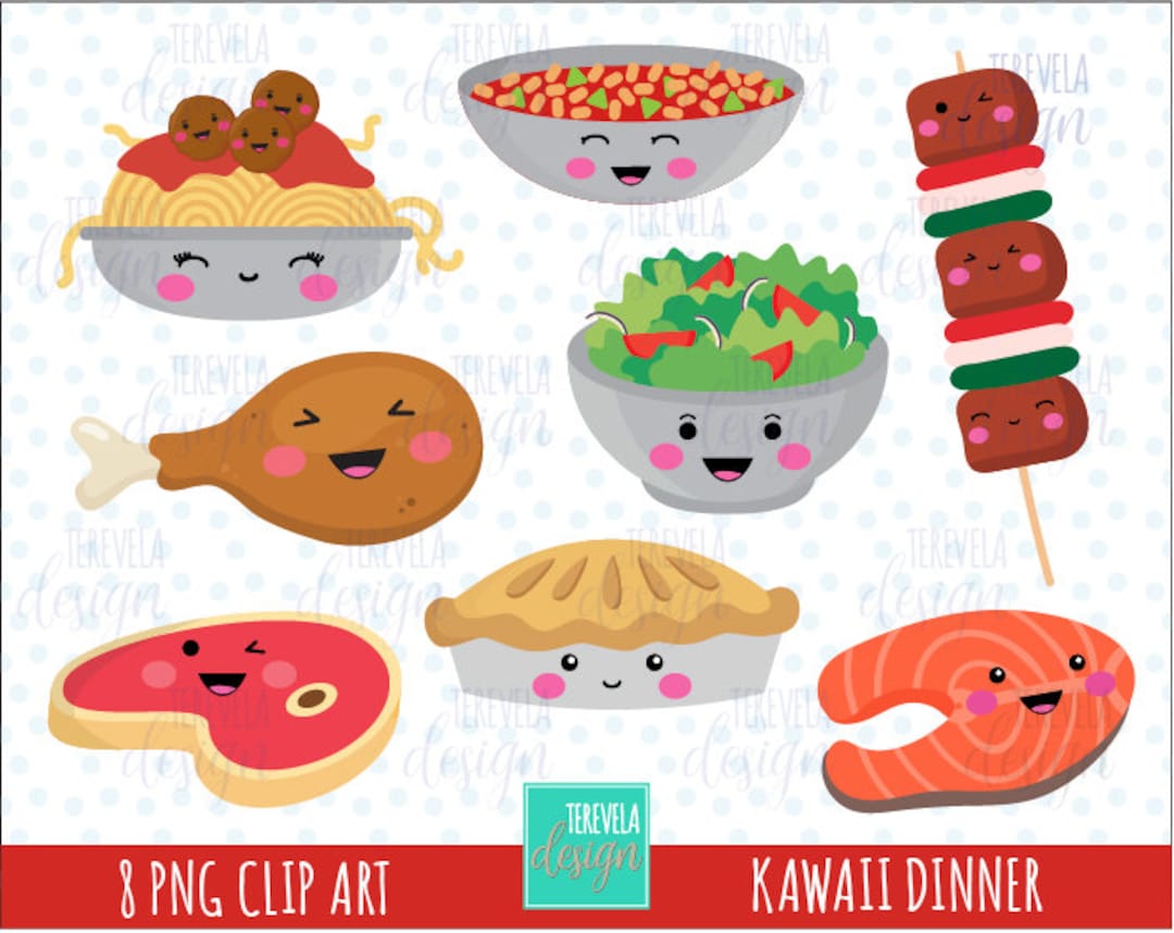 DINNER Clipart, Food Clipart, Food Graphics, Commercial Use, Kawaii ...