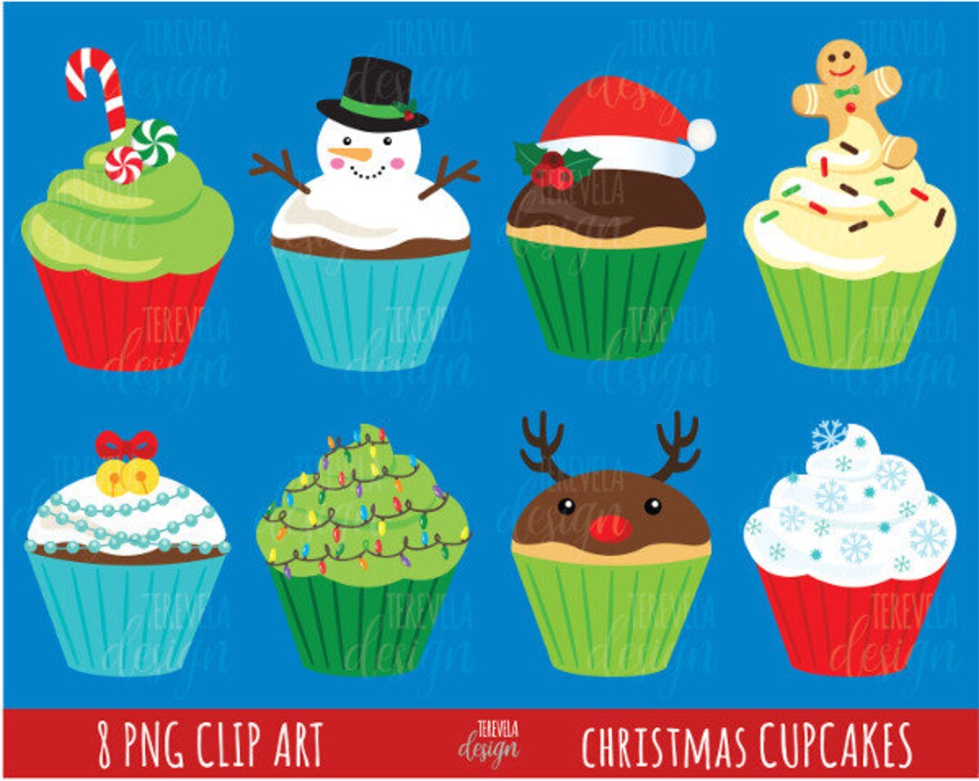 Christmas Cupcakes Clipart, Christmas Clipart, Commercial Use, Instant ...