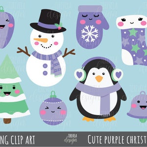 CHRISTMAS Clipart, Purple Christmas, Cute Christmas, Commercial Use ...