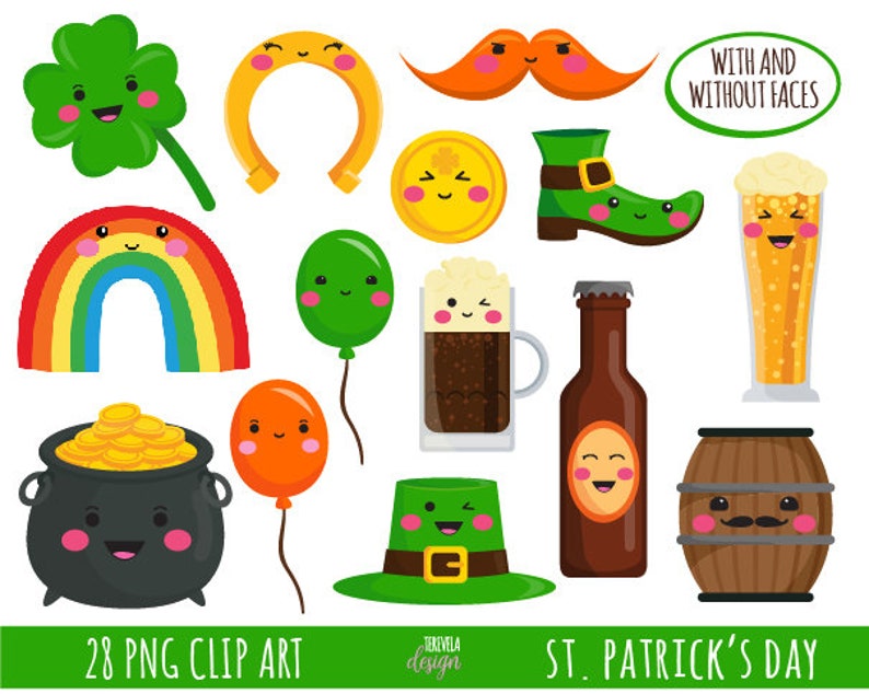 St Patrick's Day Clipart, Kawaii Clipart, Commercial Use, IRISH Clipart ...