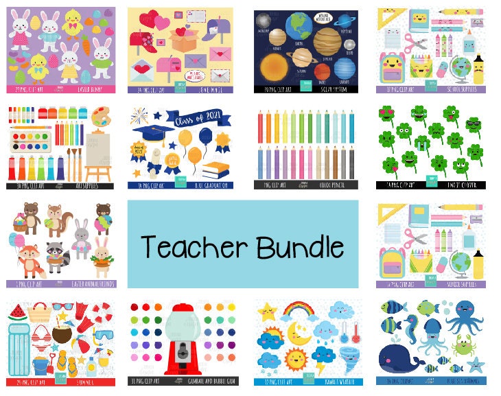 TEACHERS BUNDLE Clipart, Mega Sale, Cute Graphics, Kawaii Clipart, SALE ...