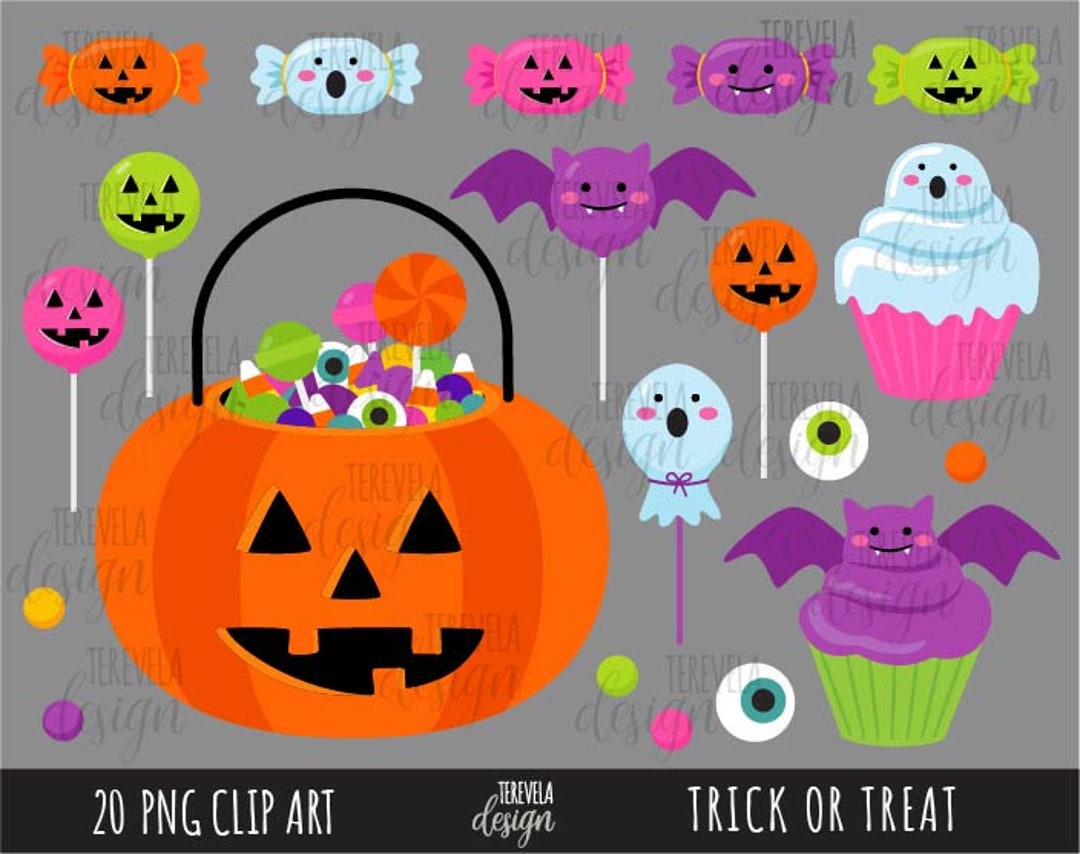 TRICK OR TREAT Halloween Clipart Kawaii Halloween Clipart - Etsy