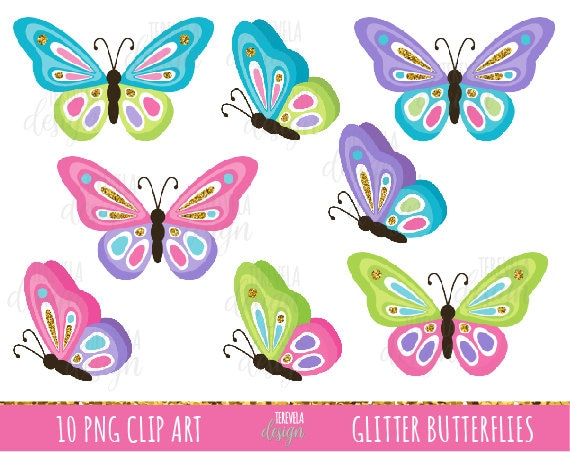 BUTTERFLIES Clipart GLITTER Butterfly Clip Art SPRING - Etsy