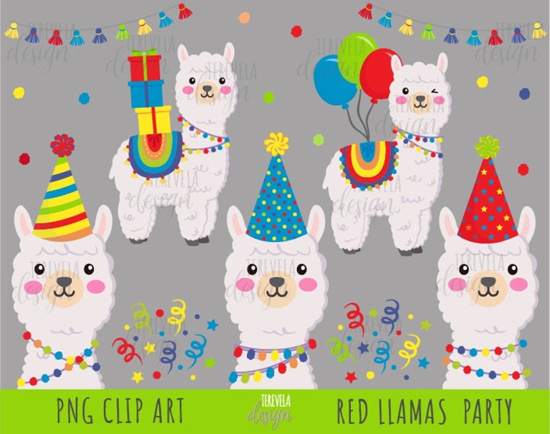 LLAMA Clipart, Party Clipart, Commercial Use, Birthday, Red and Blue ...