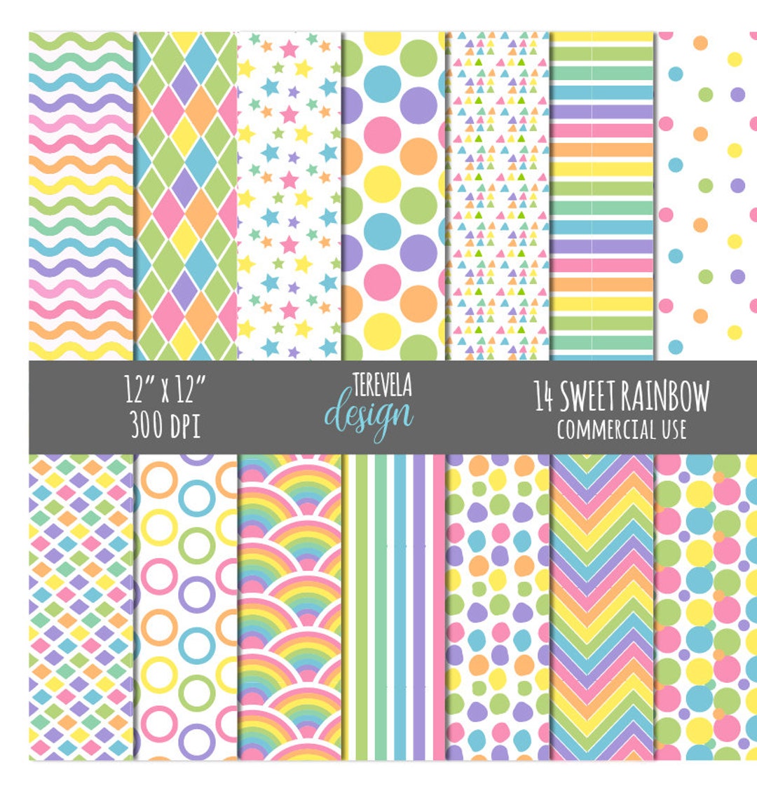 RAINBOW Digital Paper, Sweet Rainbow, Commercial Use, Pastel Colors ...