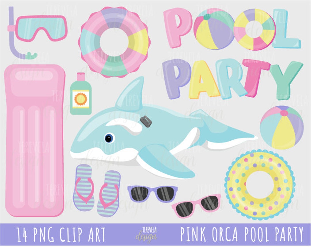 POOL PARTY Clipart, Summer Clipart, Commercial Use, Orca Float, Pastel ...