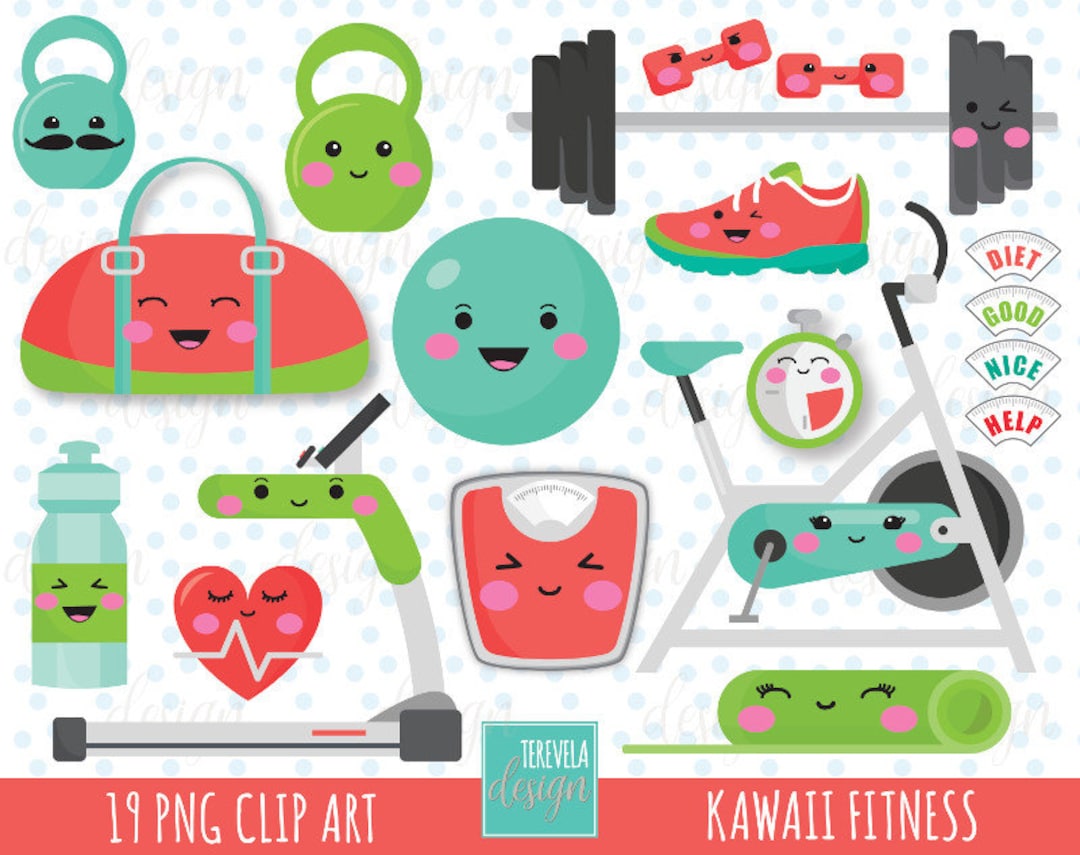 Kawaii Fitness Clipart Commercial Use Scale Clipart Excercise Graphics Cute Kawaii Clip Art