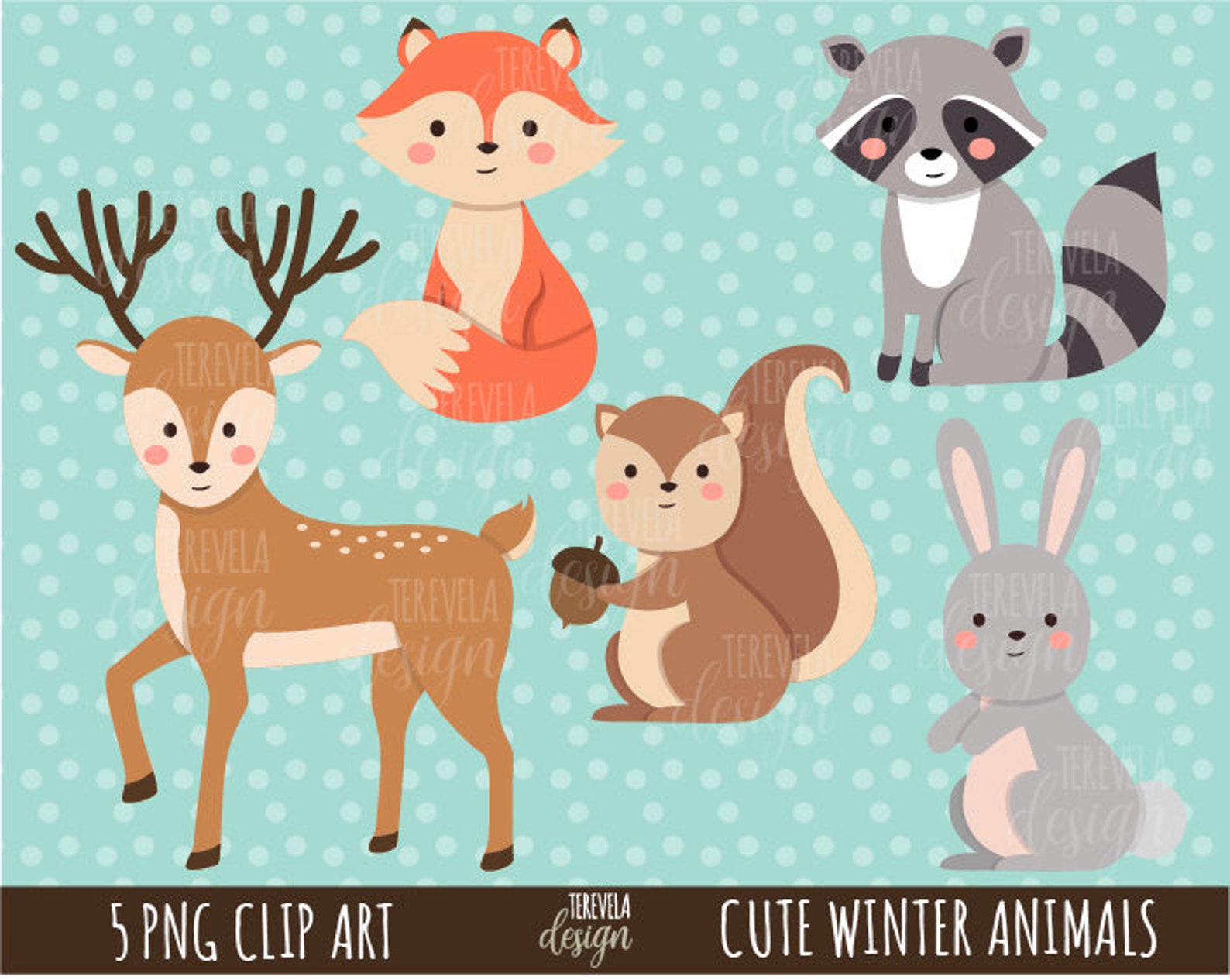 WINTER ANIMALS clipart woodland clipart commercial use fall | Etsy