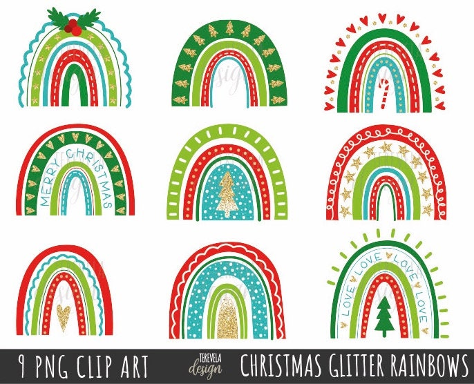 Rainbow Clipart Christmas Clipart Christmas Rainbow | Etsy