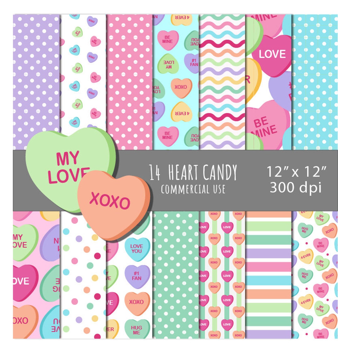 CANDY HEART Paper, VALENTINE'S Paper, Uso Comercial, Paper Pack, Papel ...