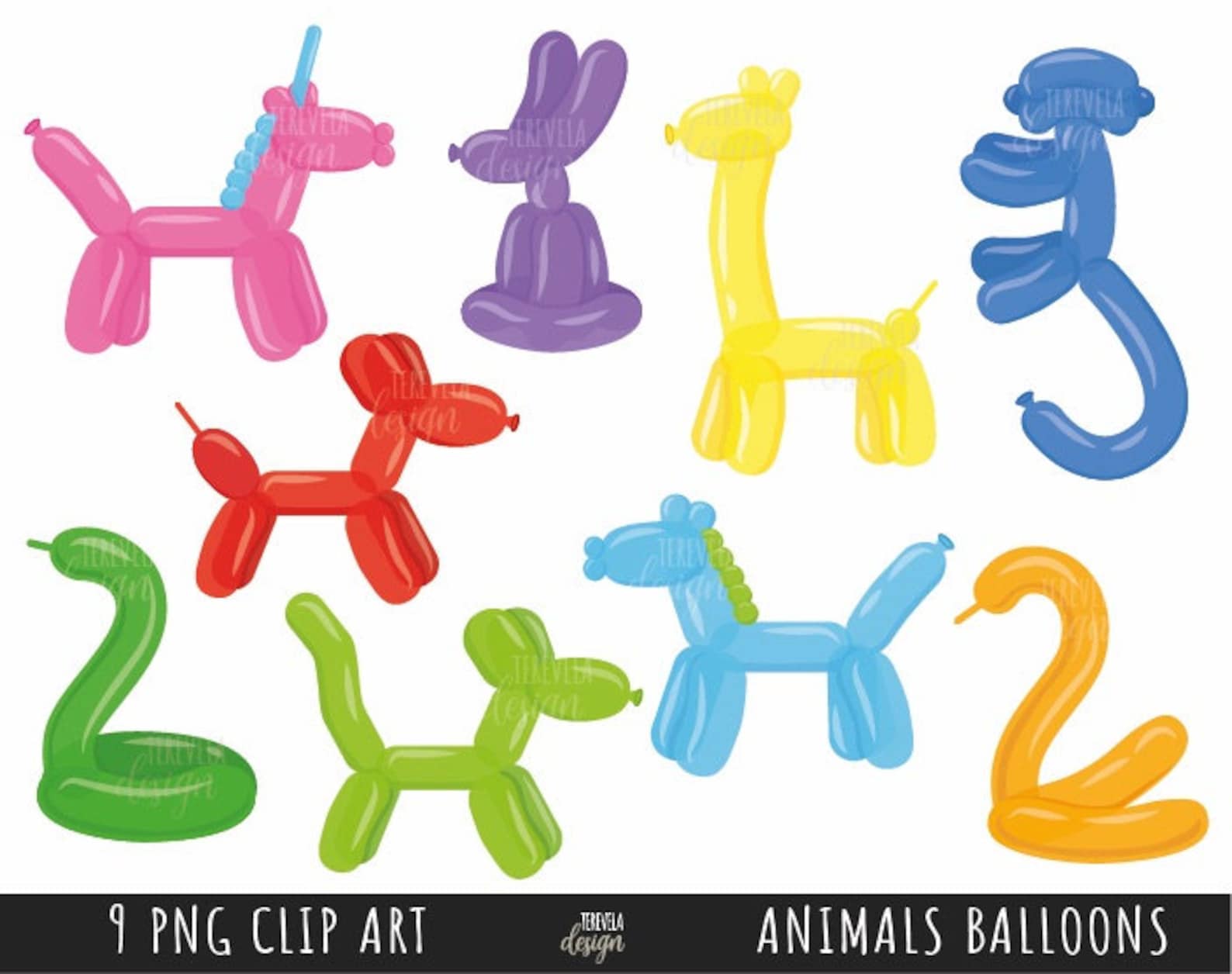 BALLOON ANIMALS Clipart Party Balloons Clipart Animal - Etsy