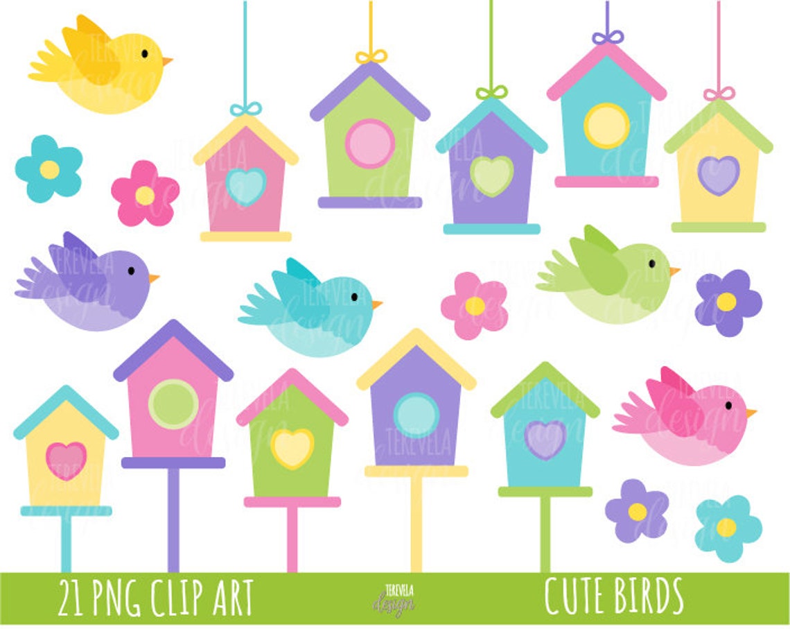 BIRDS Clipart Bird Houses Clipart SPRING Clipart Commercial - Etsy