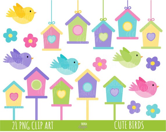 BIRDS Clipart Bird Houses Clipart SPRING Clipart Commercial - Etsy