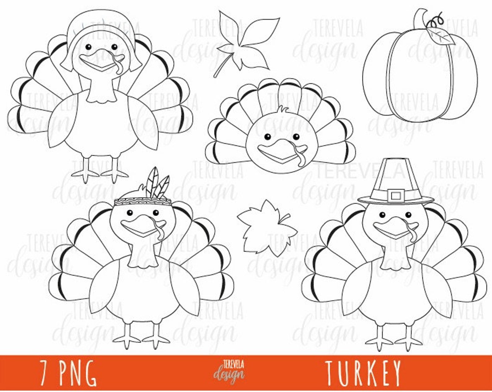 Thanksgiving Stamp Commercial Use TURKEY Stamps Black Line - Etsy