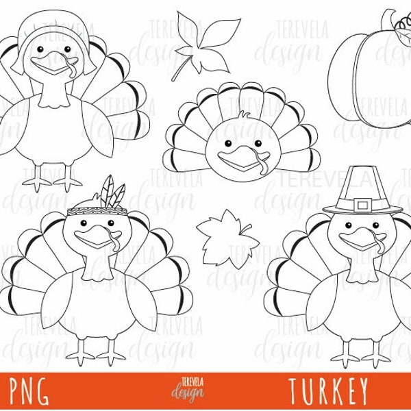 Black and White Turkey Clipart - Etsy