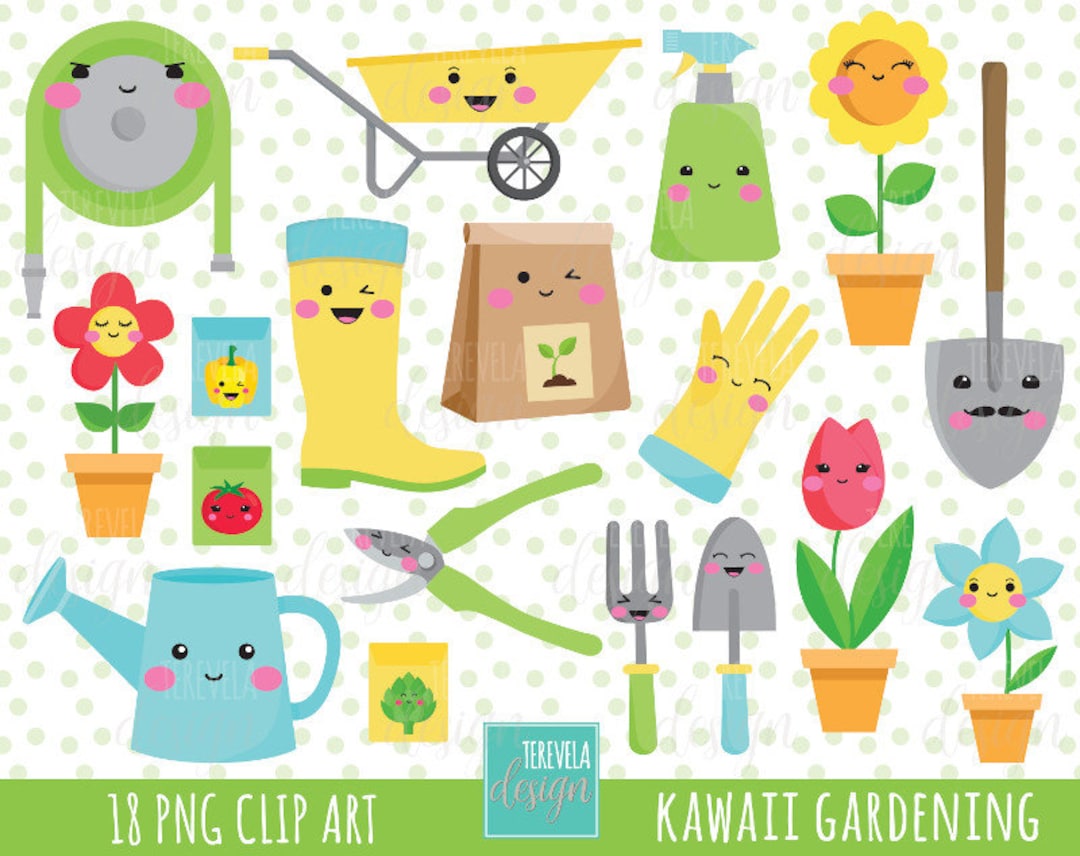 GARDEN Clipart, Spring Clipart, Kawaii Clipart, Commercial Use ...