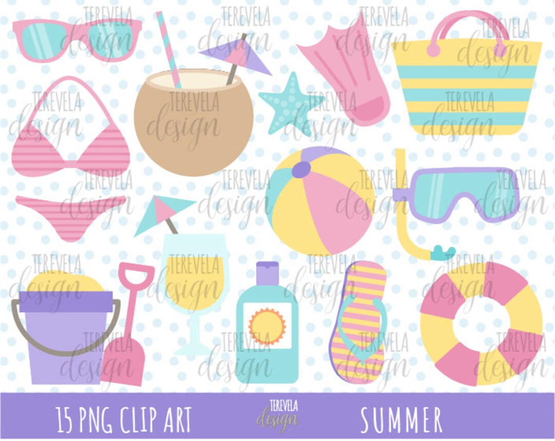 SUMMER Clipart, Beach Clipart, Commercial Use, Pool Clipart, Cute ...