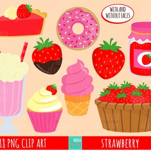 Strawberry Clipart, Kawaii FRUIT Clipart, Commercial Use, Strawberries ...