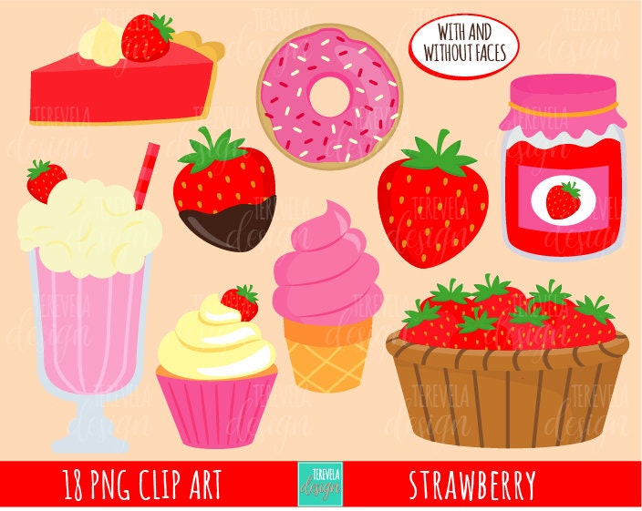 Strawberry Clipart Kawaii FRUIT Clipart Commercial Use - Etsy